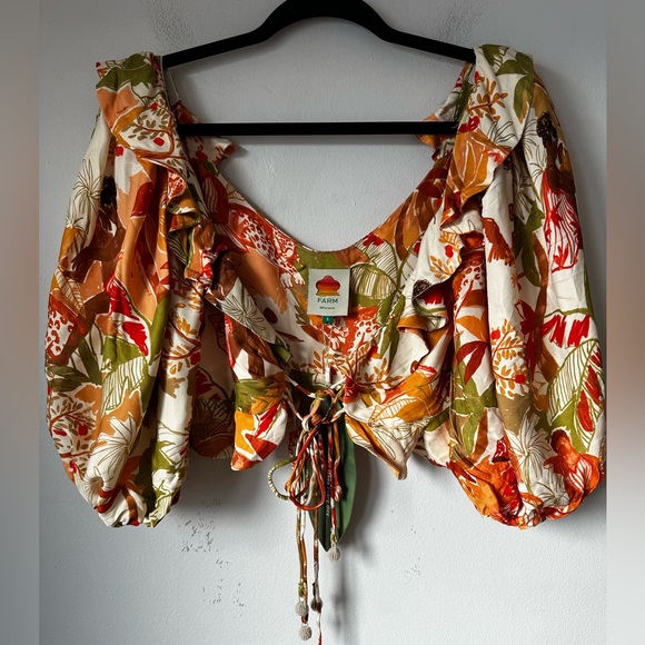 FARM Rio | Tops | Farm Rio Red And Orange Blouse Vibrant Top | Poshmark